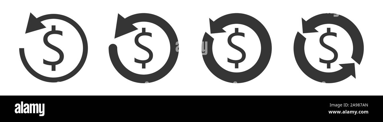Set of vector refund money icons. Currency exchange or cash back icons ...
