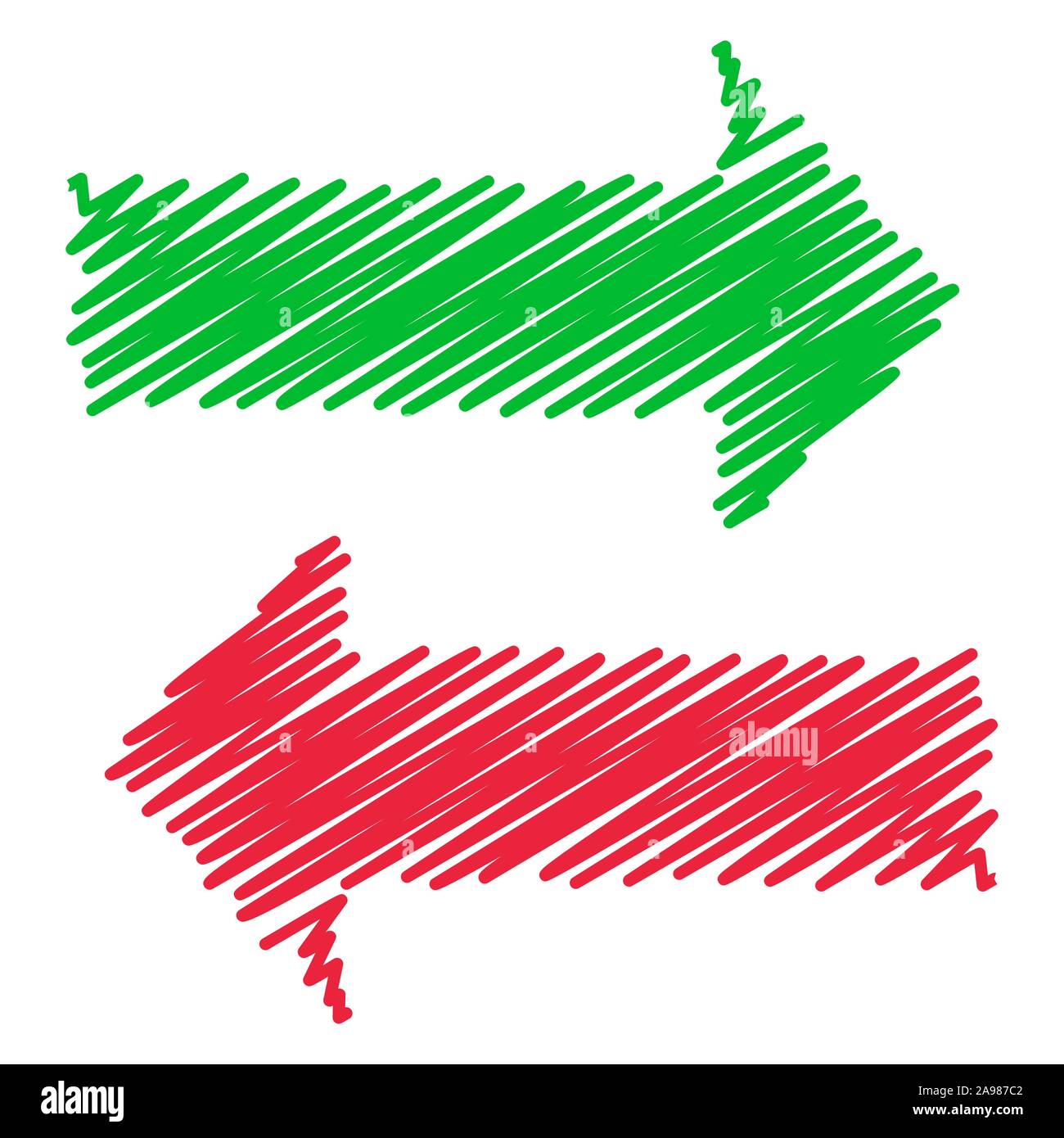 Vector arrows. Green and red scribble arrows. Abstract arrows isolated ...