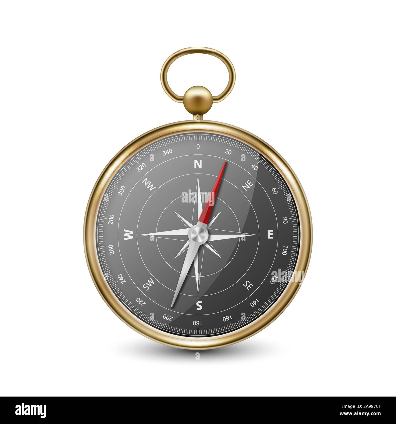 Vector 3d Realistic Metal Golden Antique Old Vintage Compass With Windrose Icon Closeup Isolated