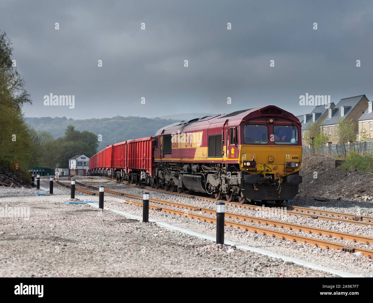 DB cargo class 66 diesel locomotive at Buxton sidings with a freight ...