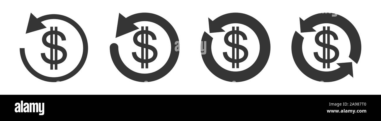 Set of vector refund money icons. Currency exchange or cash back icons ...