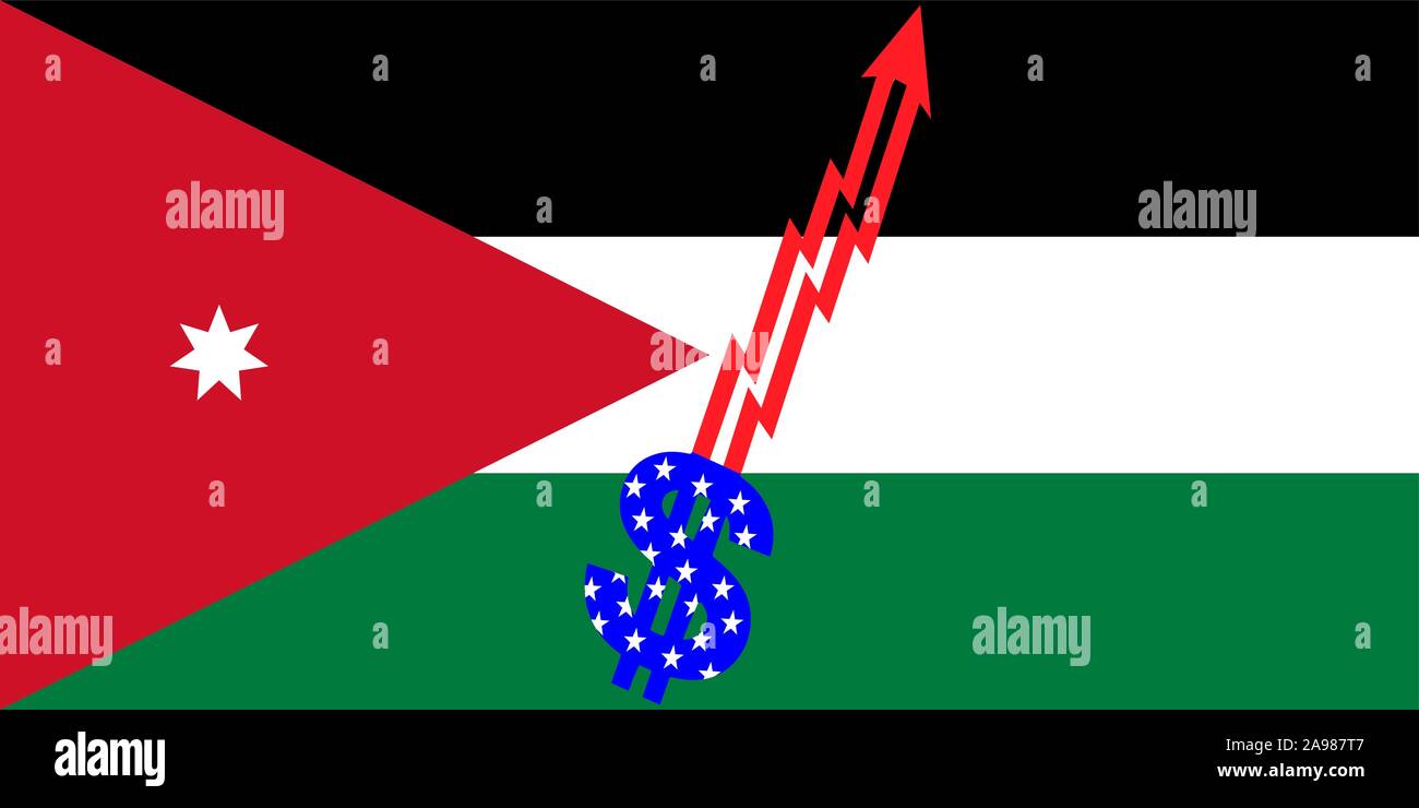 Flag of Jordan and dollar sign arrow graph going up Vector illustration ...