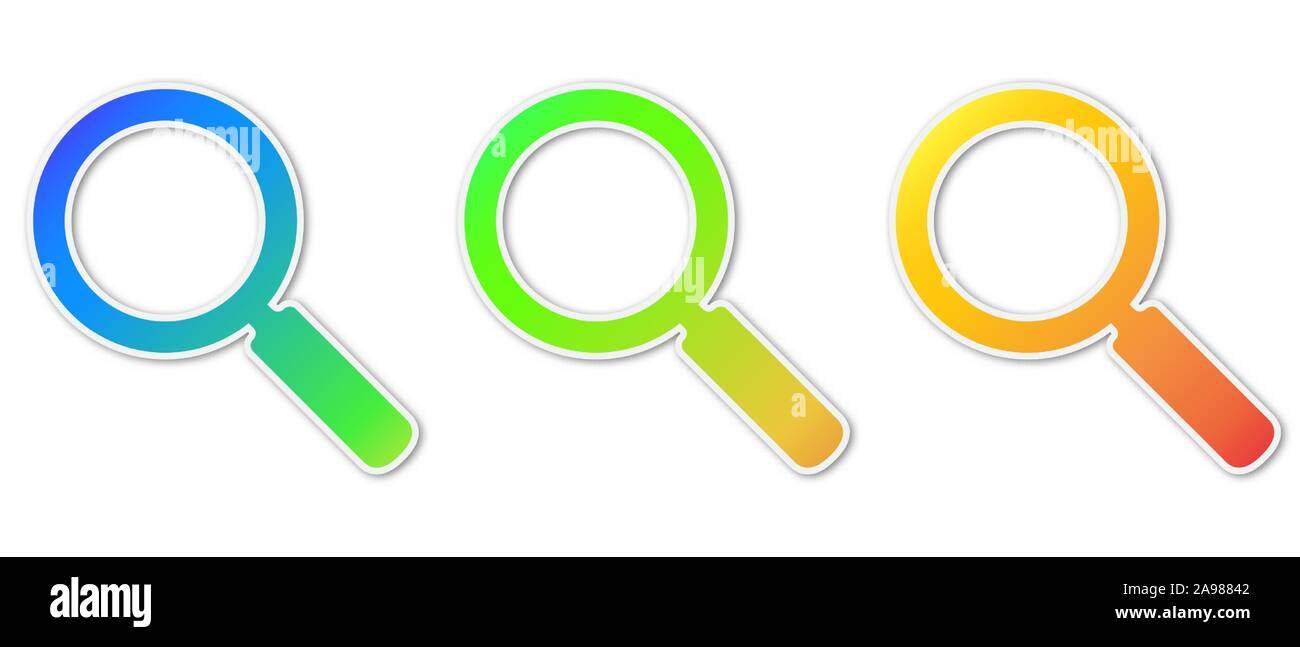 Set of vector Magnifier icons. Paper stickers with shadow. Colorful ...