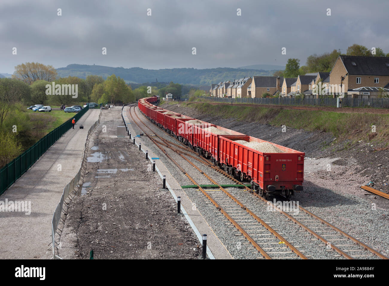 DB cargo class 66 diesel locomotive at Buxton sidings with a freight ...