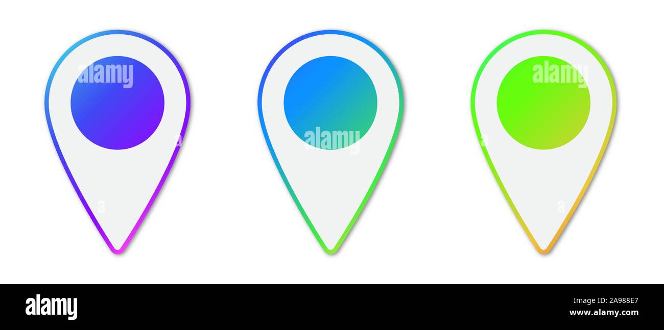 Set of vector Location pin icons. Paper stickers with shadow. Colored map pointer icons isolated ...