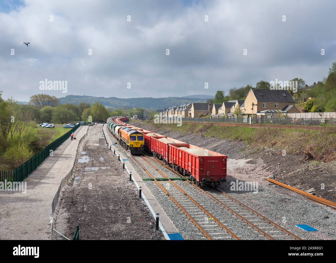 Freightliner class 66 locomotive at the extended Buxton up reception ...