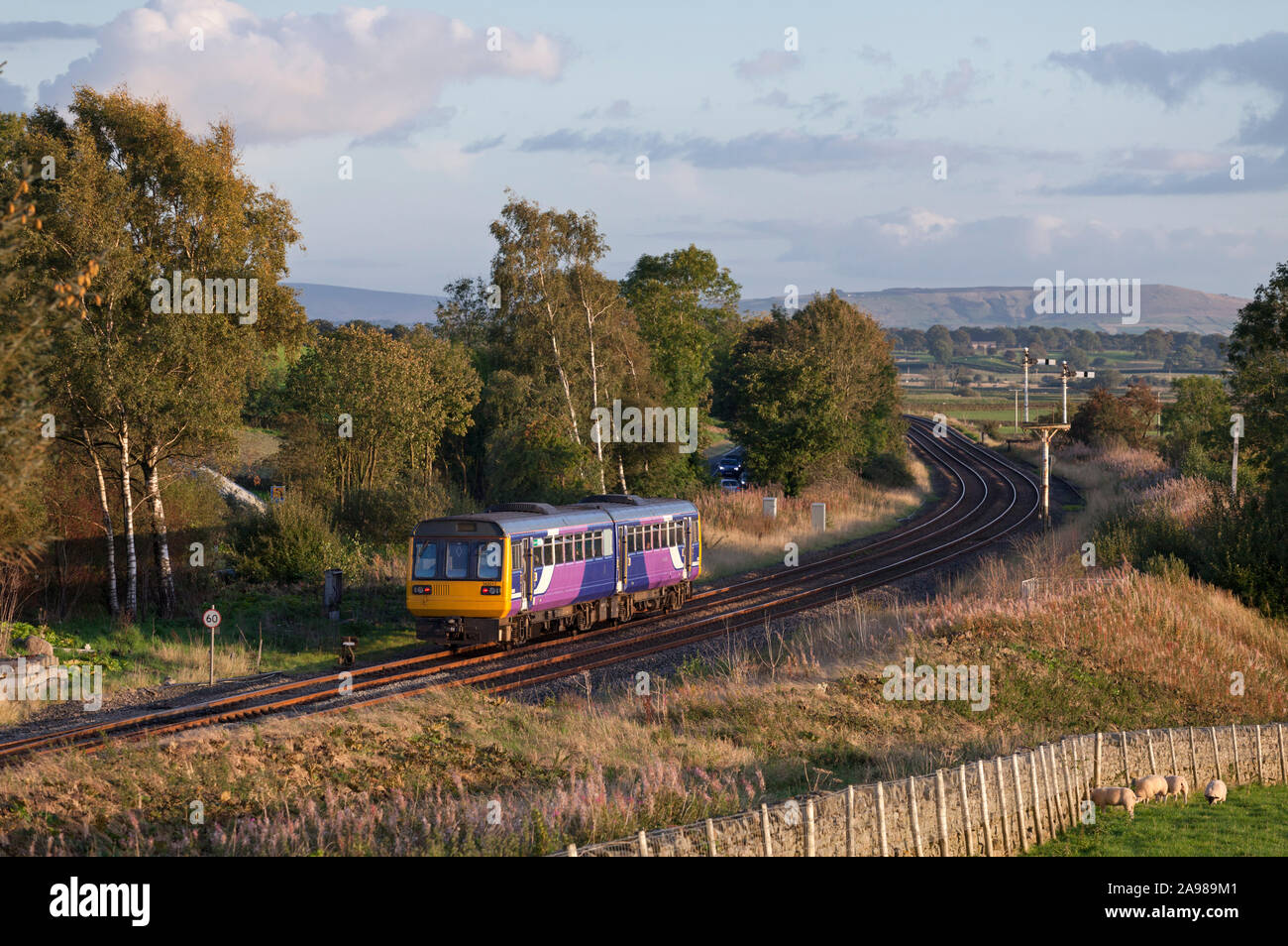 Arriva northern rail class 142 pacer train passing Settle junction and ...