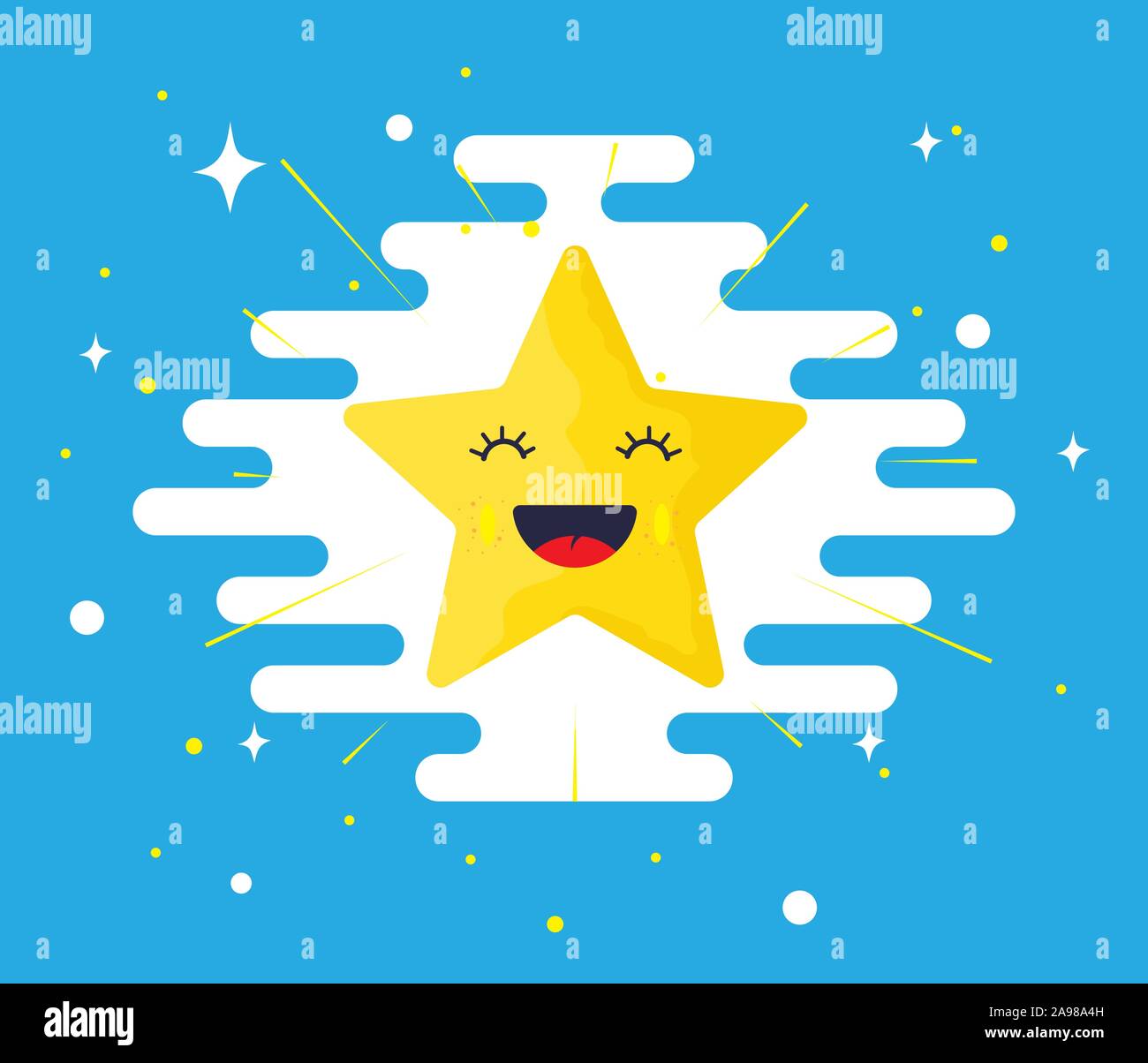 Happy yellow Star isolated. Vector icon. Smile face of cute yellow star. Emotional face of a ...