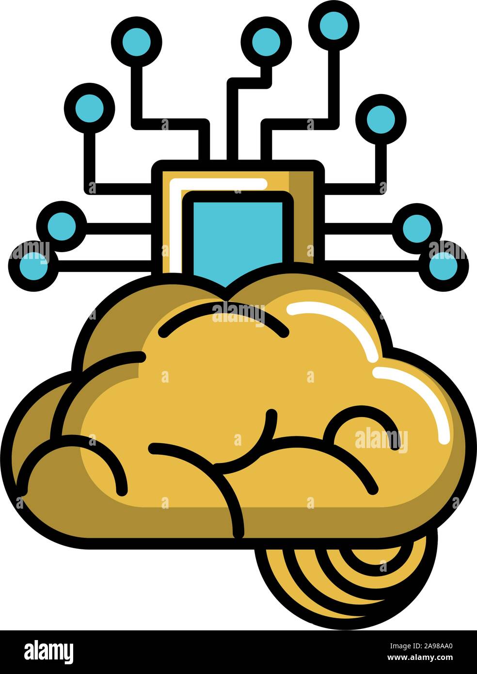motherboard and brain icon design, Digital technology communication ...