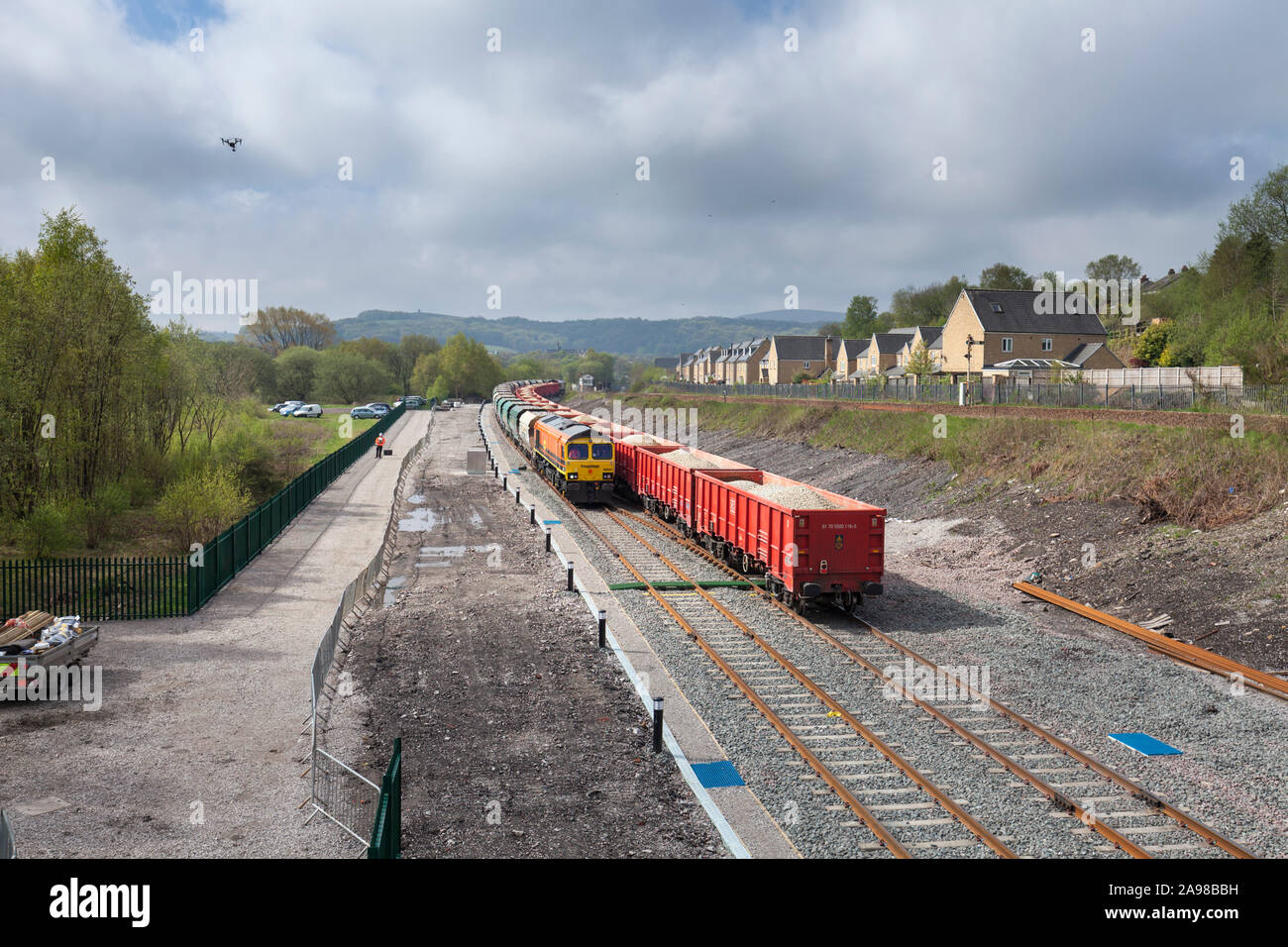 Freightliner class 66 locomotive at the extended Buxton up reception ...