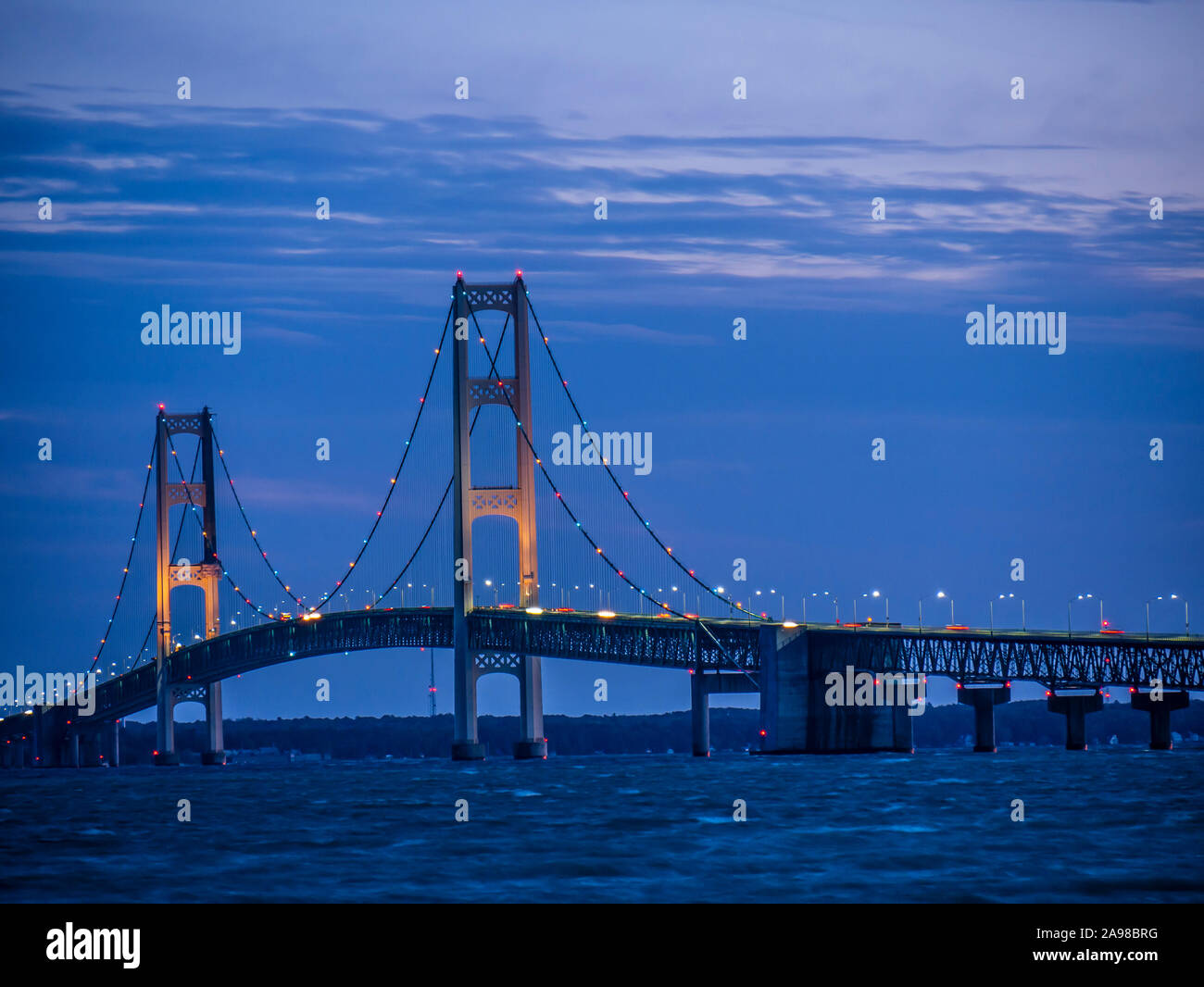 Mackinaw Bridge at dusk, Straits State Park, St. Ignace, Upper ...