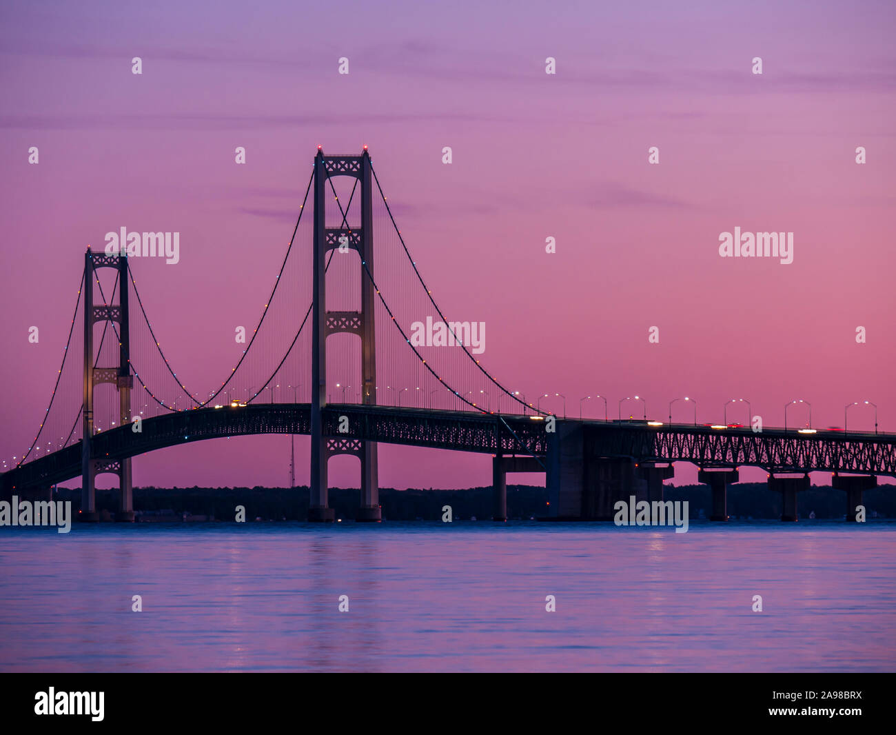 Mackinac Bridge at sunset, Straits State Park, St. Ignace, Upper ...