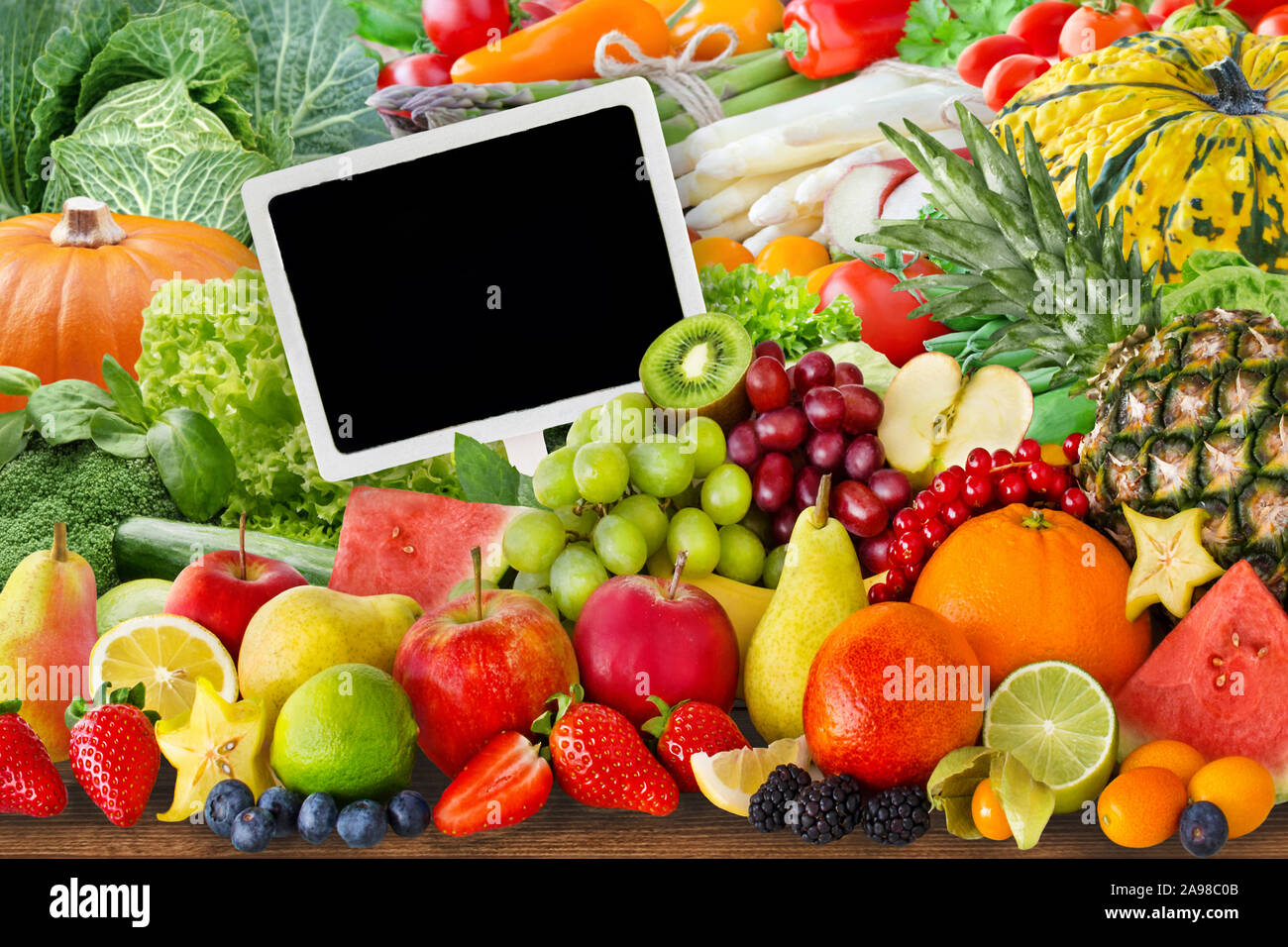 Label with fruits and vegetables Stock Photo - Alamy