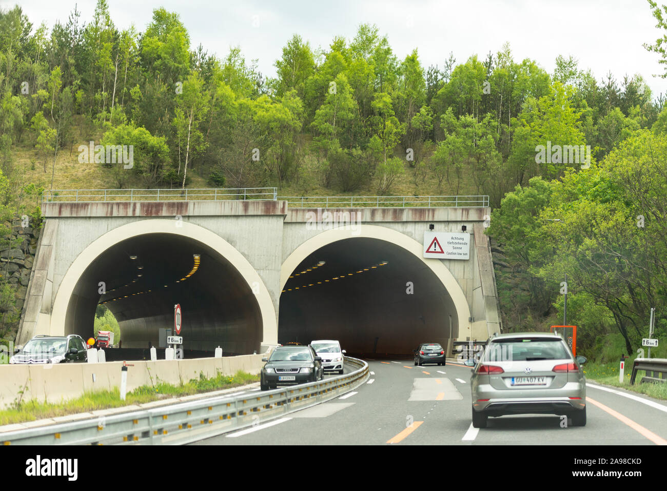 Roads Of Austria. Austrian highway with tunnels. Photo from the car ...