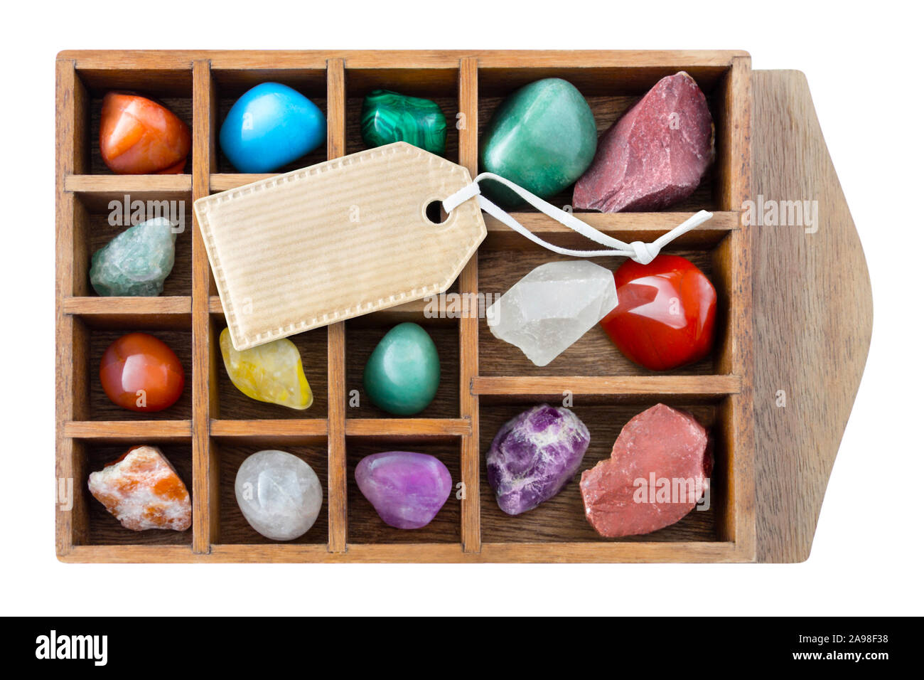 Gemstones and wooden box Stock Photo - Alamy