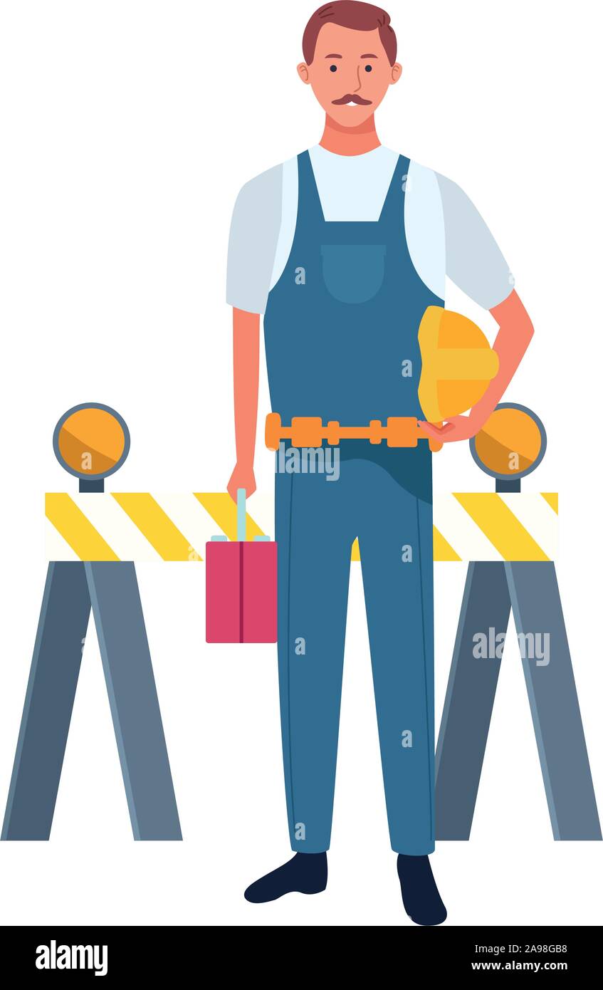 cartoon repair man worker and safety barrier Stock Vector Image & Art ...