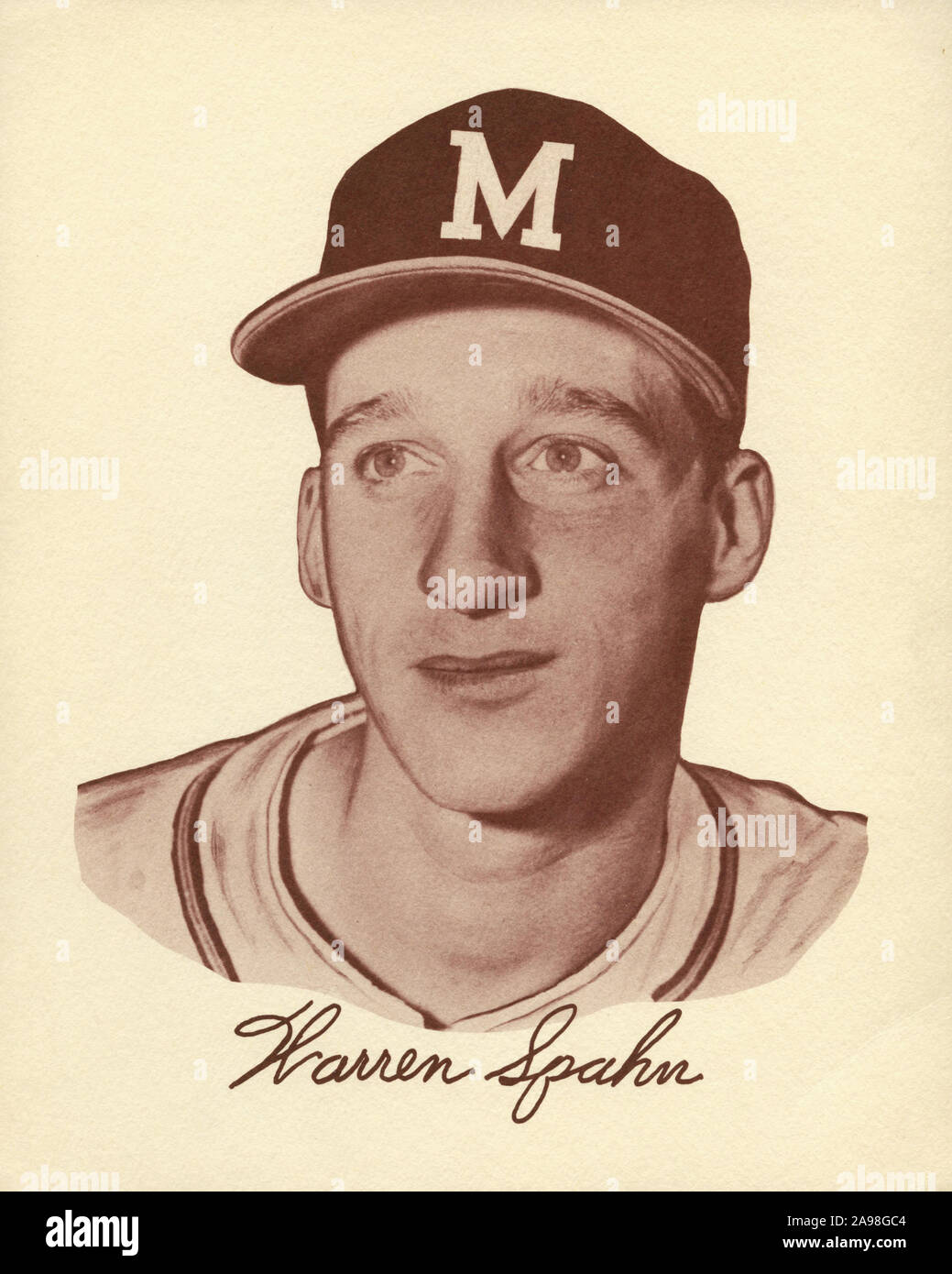 Vintage souvenir sepia photo of Hall of Fame baseball player Warren ...