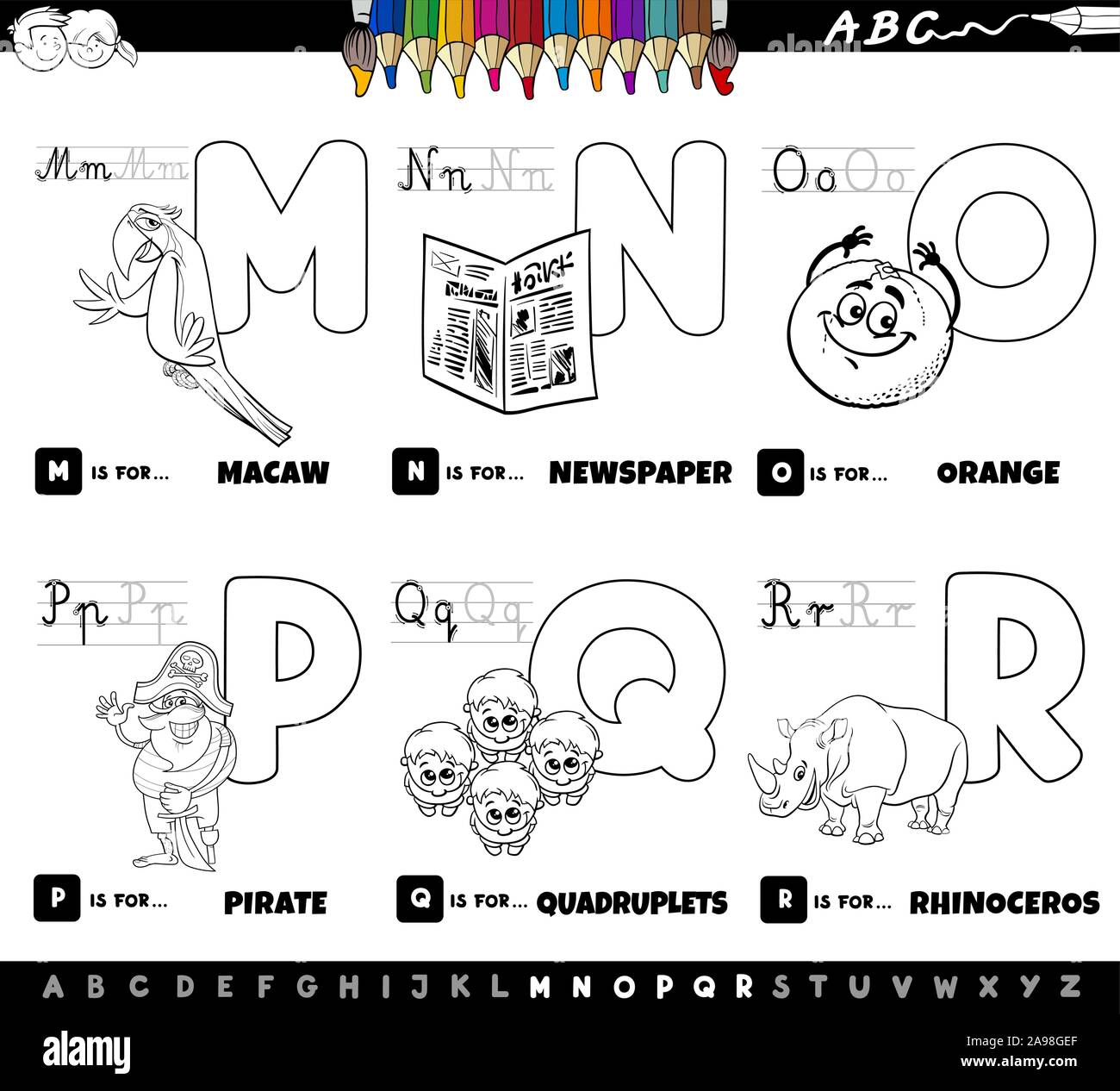 Black and White Cartoon Illustration of Capital Letters Alphabet ...