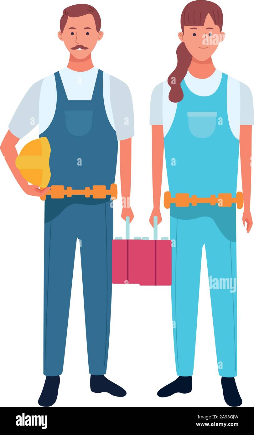 cartoon repair woman and man with tool boxes Stock Vector Image & Art ...