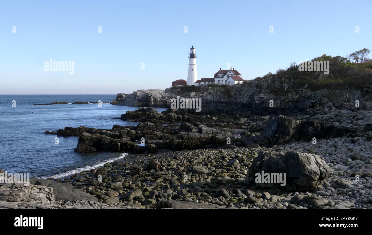 wide view of the north side of cape elizabeth lighthouse in portland ...