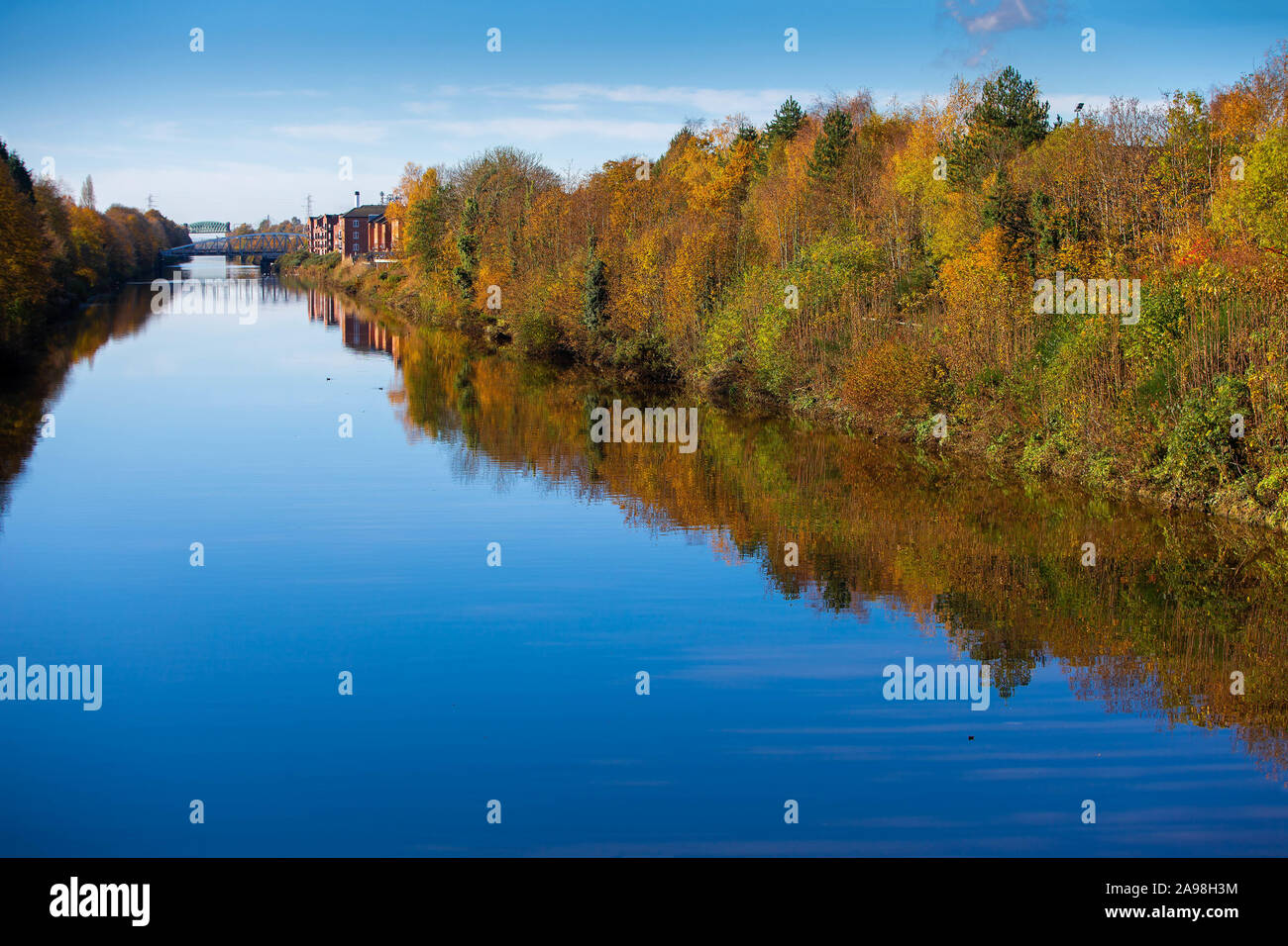 Manchester Ship Canal in Autumn viewed from Stockton Heath swing bridge ...