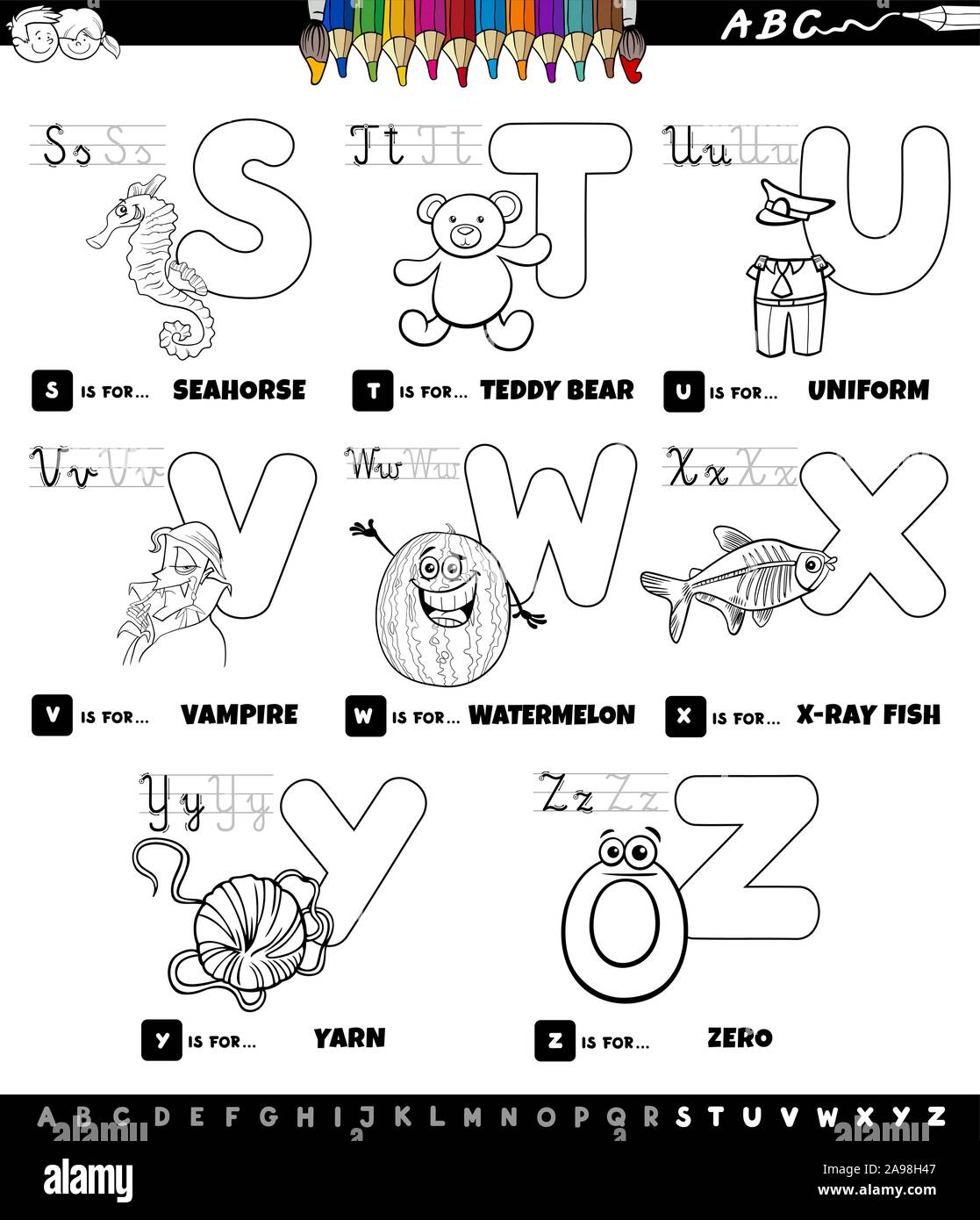 Black and White Cartoon Illustration of Capital Letters Alphabet ...