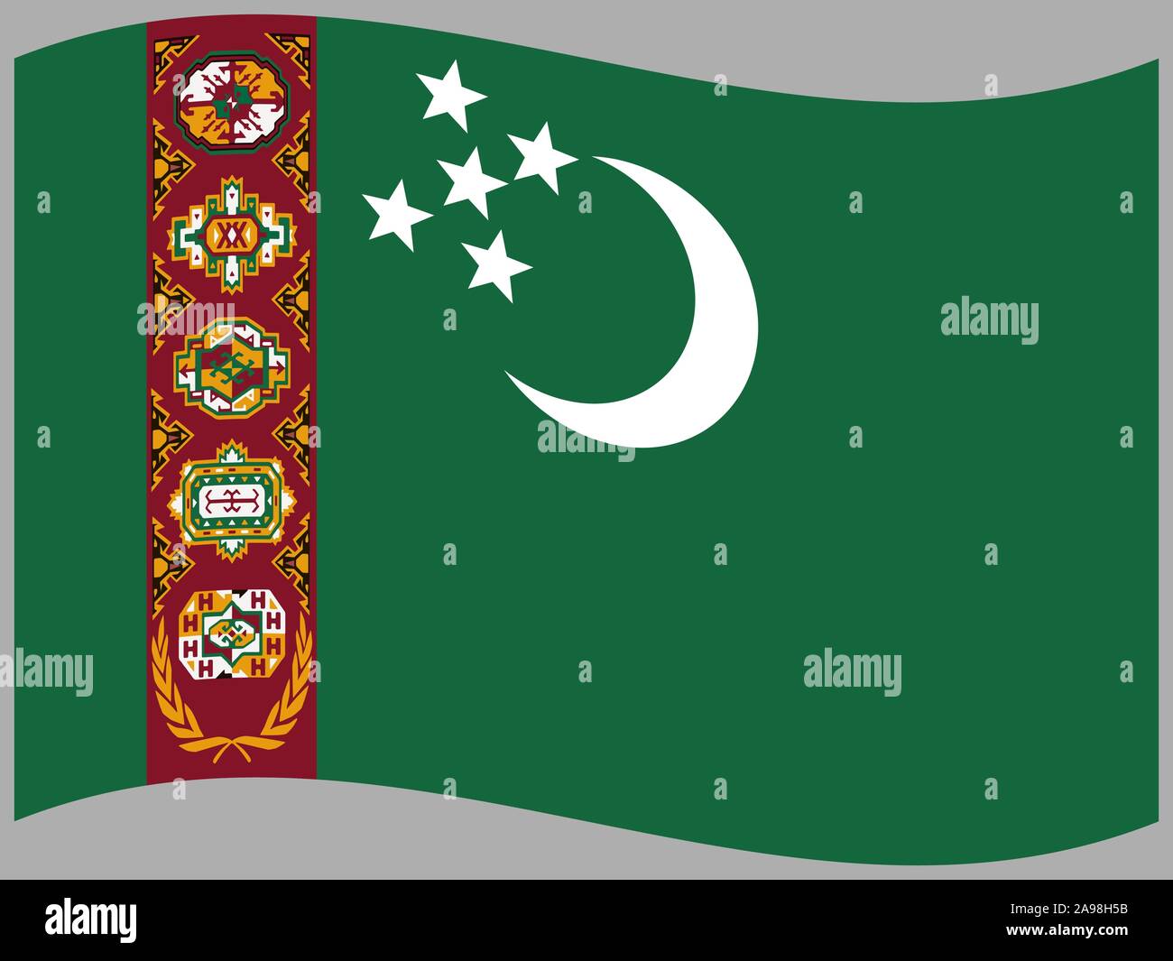 Beautiful national flag of Republic of Turkmenistan, original colors ...