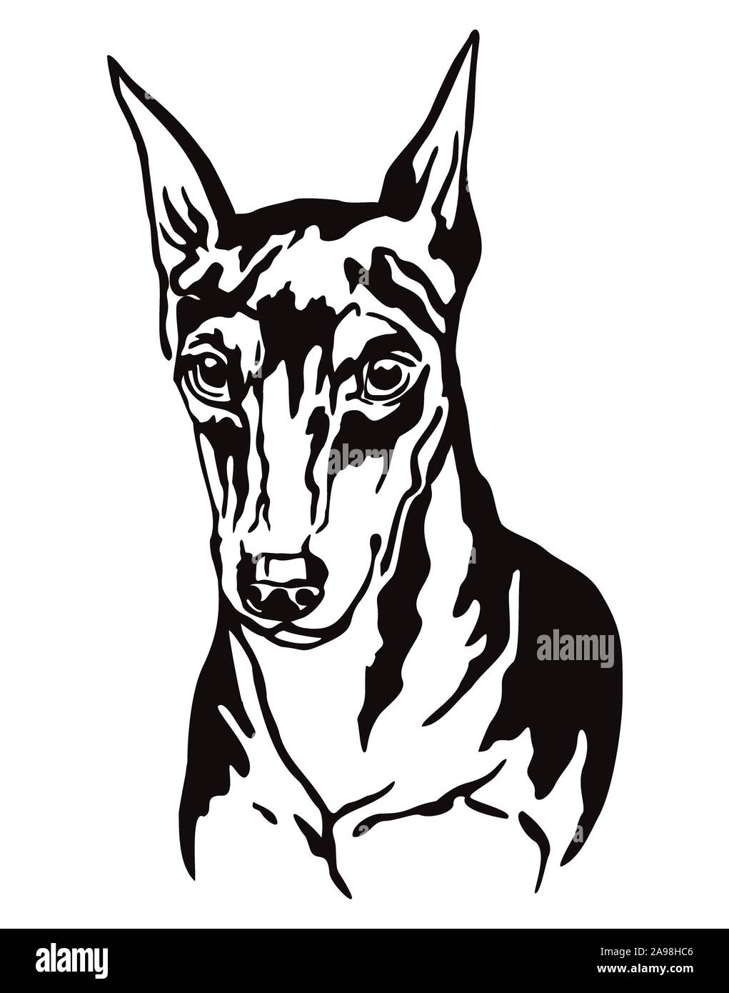 Decorative contour outline portrait of Dog Miniature Pinscher, vector ...