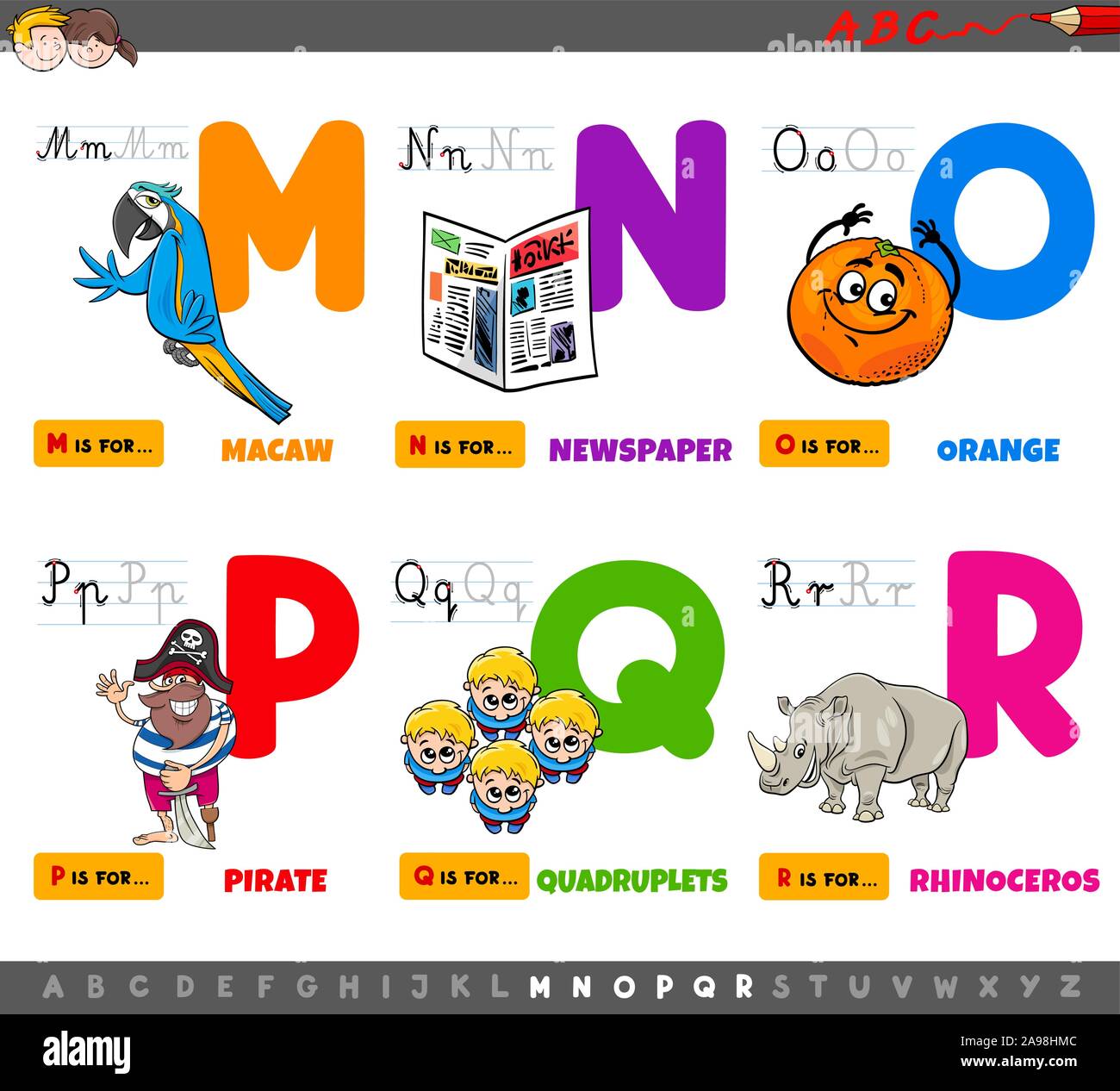 Cartoon Illustration of Capital Letters Alphabet Educational Set for ...