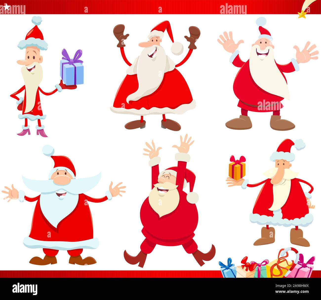 Cartoon Illustration of Santa Claus with Presents on Christmas Time Set ...