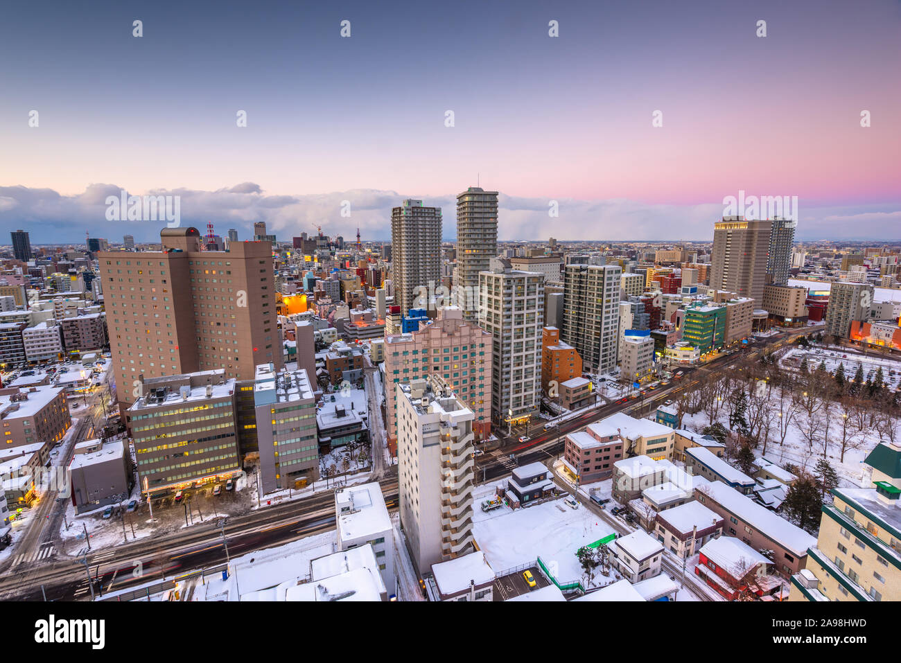 Sapporo, Hokkaido, Japan downtown city skyline over Chuo Ward towards ...