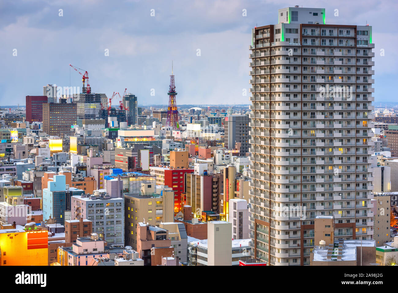 Sapporo, Hokkaido, Japan downtown city skyline over Chuo Ward towards ...