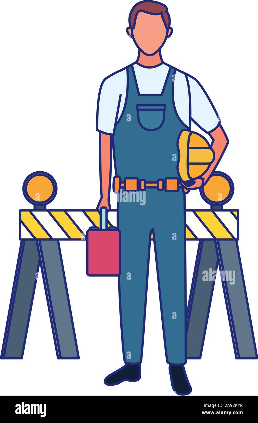 cartoon repair man worker and safety barrier Stock Vector Image & Art ...