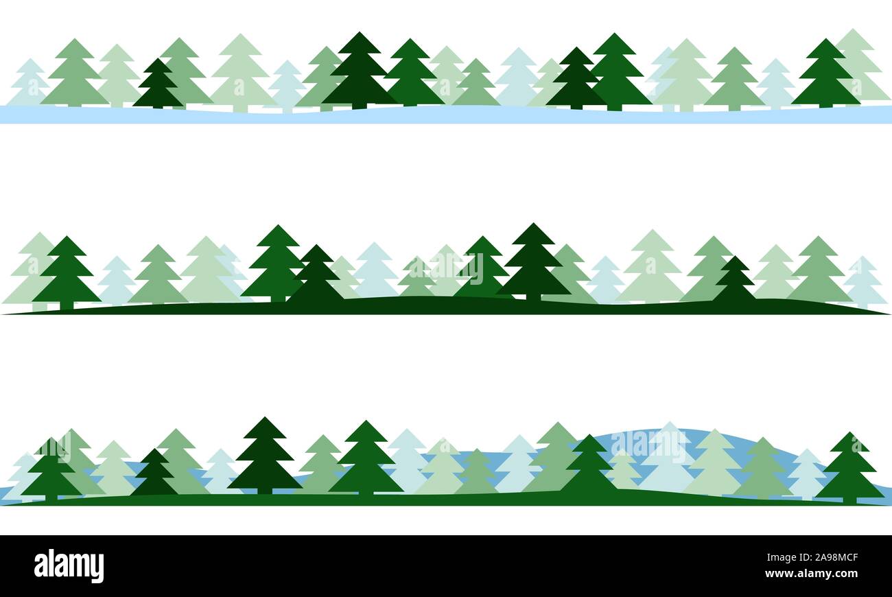 Set three Fir trees forest decorative design element line green by ...
