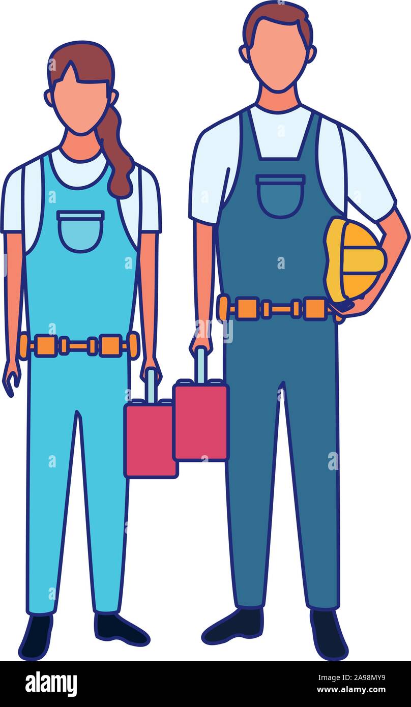 cartoon repair woman and man with tool boxes Stock Vector Image & Art ...