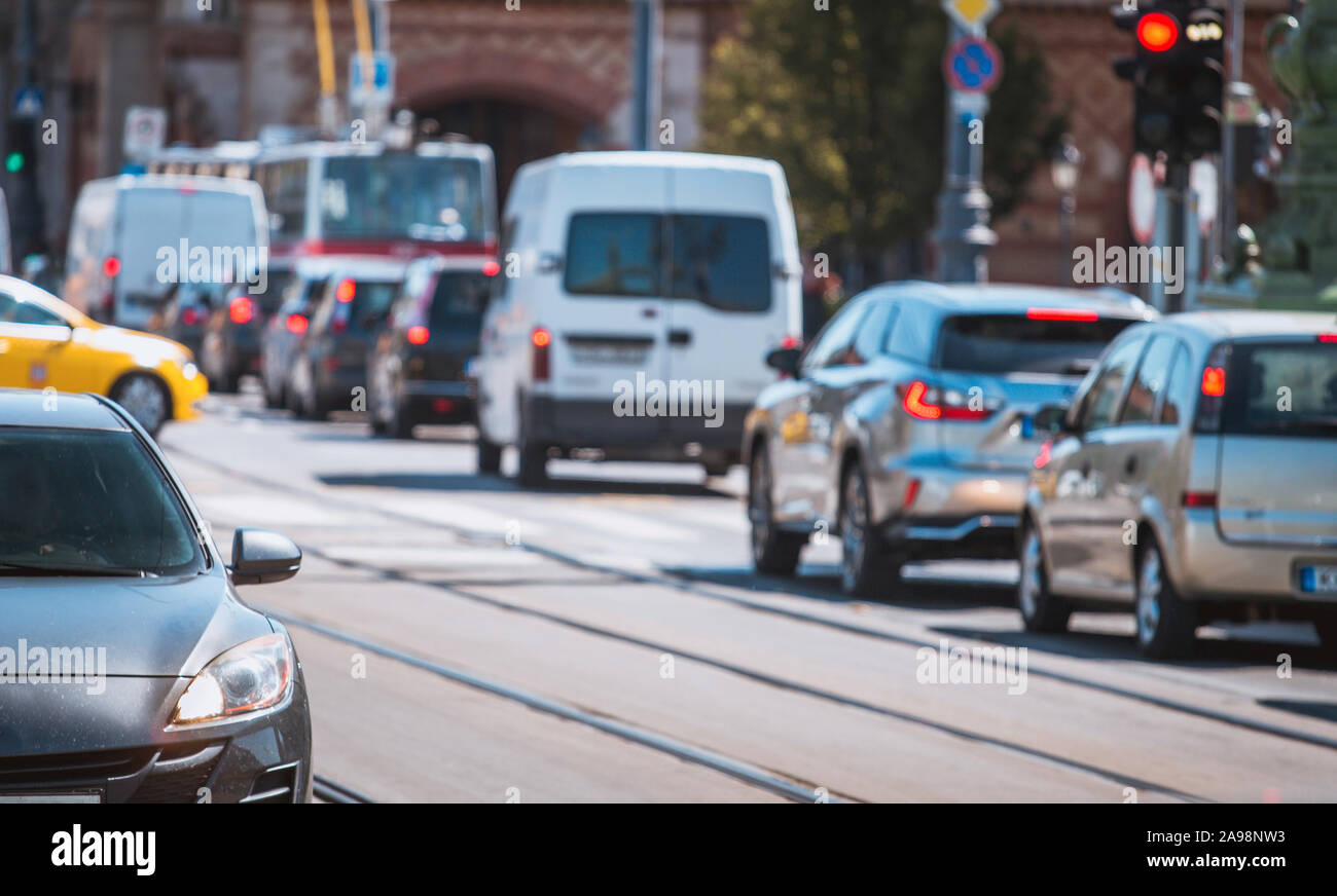 Traffic jam at city street cars vehicles Stock Photo - Alamy