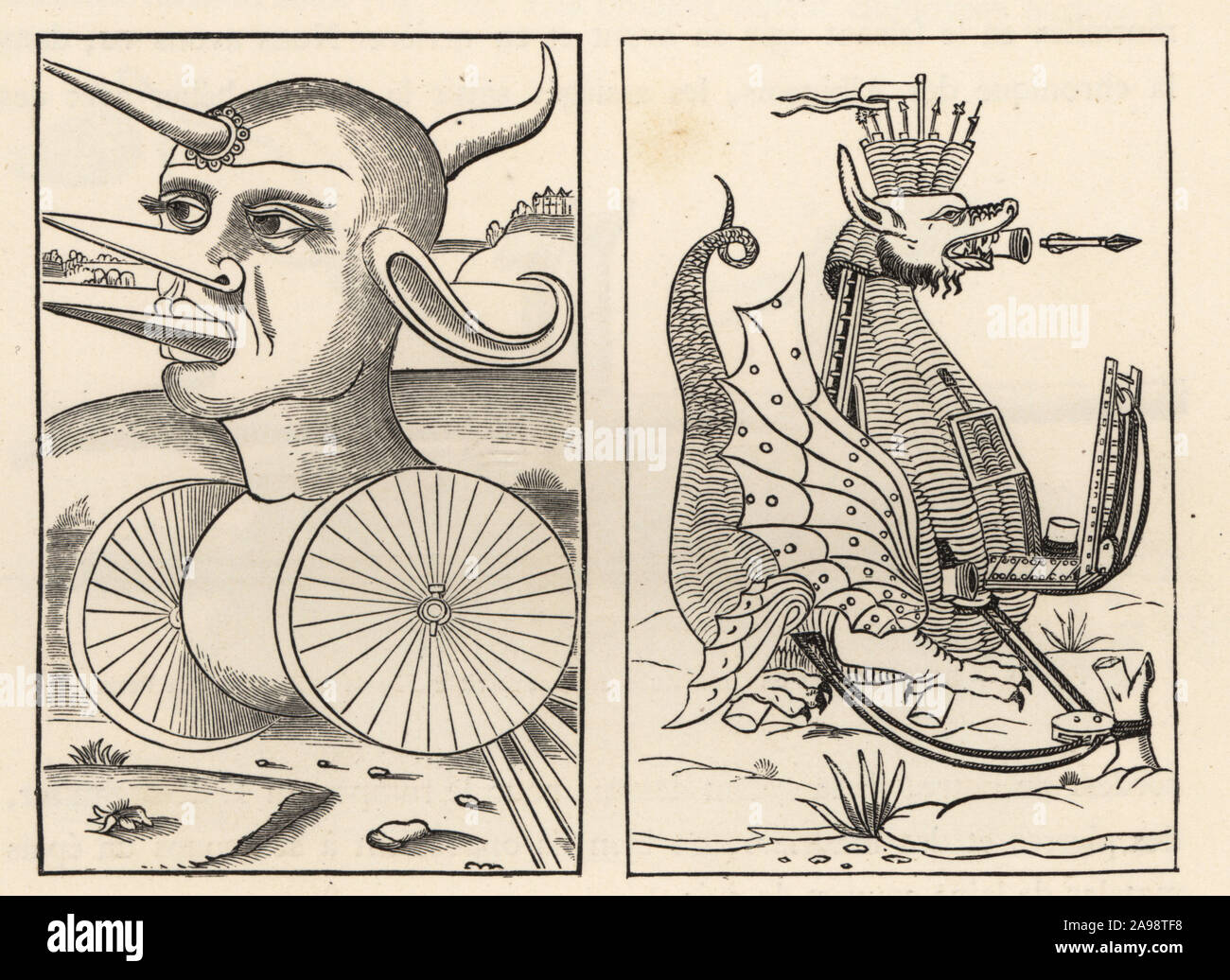 Medieval war engines: a wheeled machine with human face designed to ...