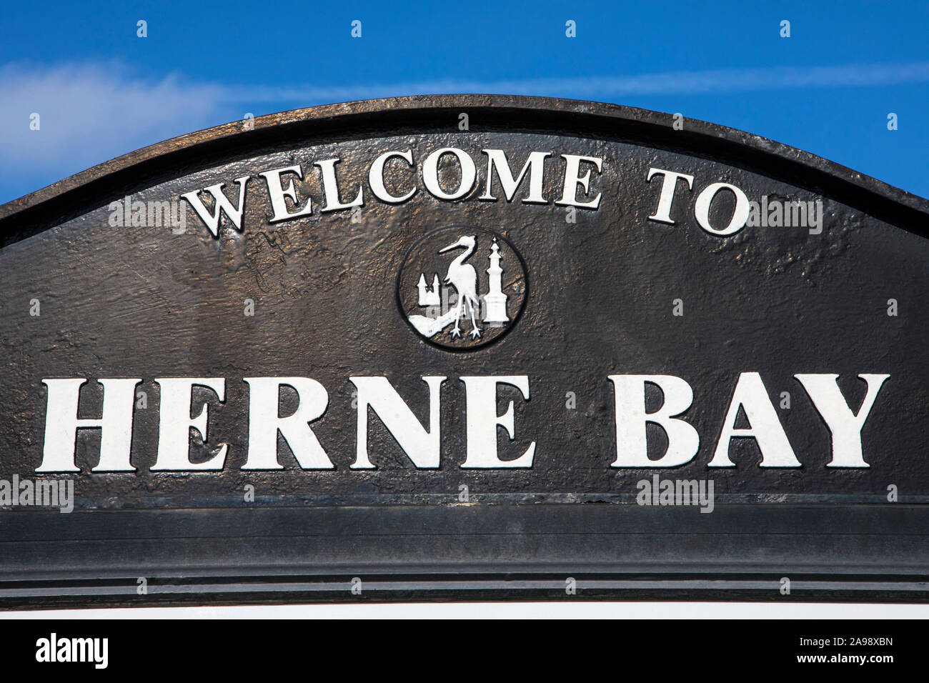 A Welcome sign in the coastal town of Herne Bay in Kent, England Stock ...