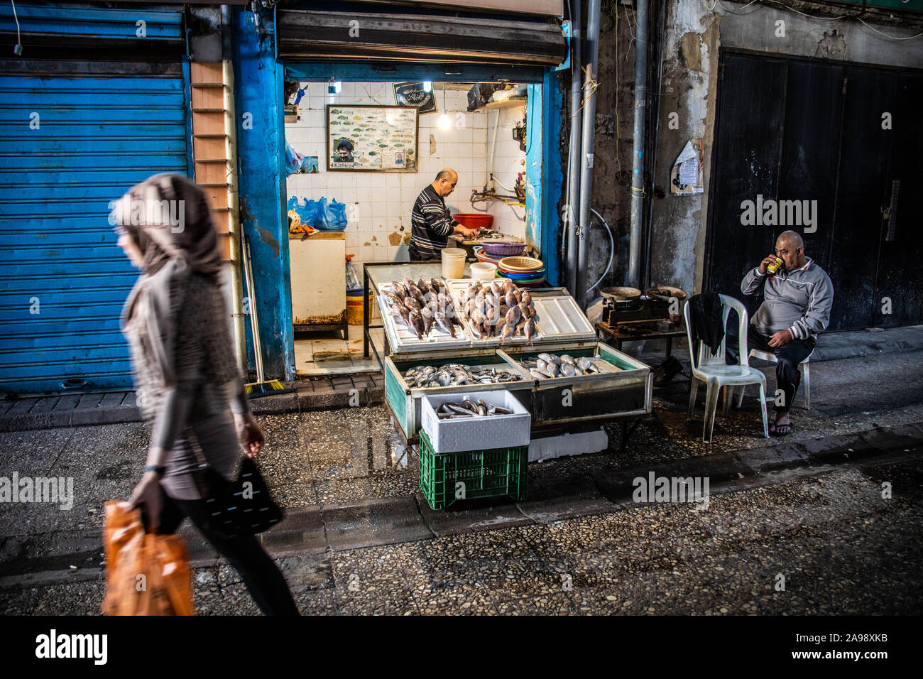 Fish stall, Souk Area, Tyre or Sour, Lebanon Stock Photo - Alamy