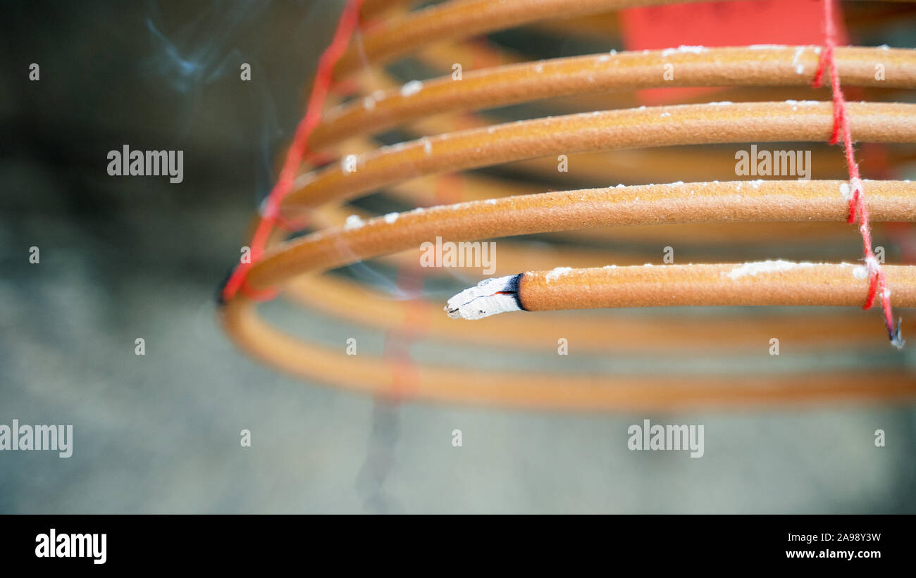 Burned coil swirl incense in Macau (Macao) temple,traditional Chinese ...