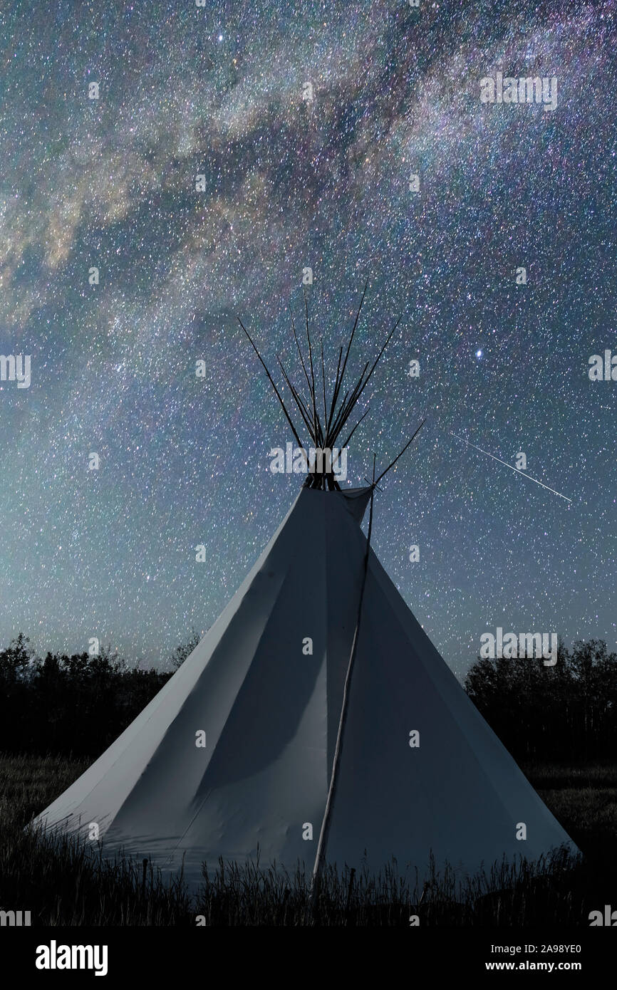 First Nations Teepee (tipi) with the Milky Way in the background ...