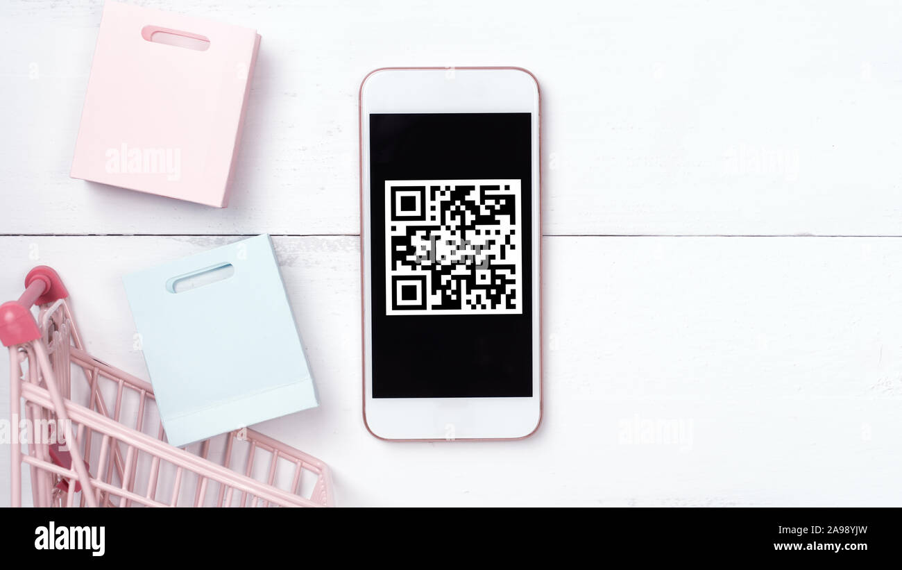 Abstract online shopping,mobile payment with QR code design concept ...