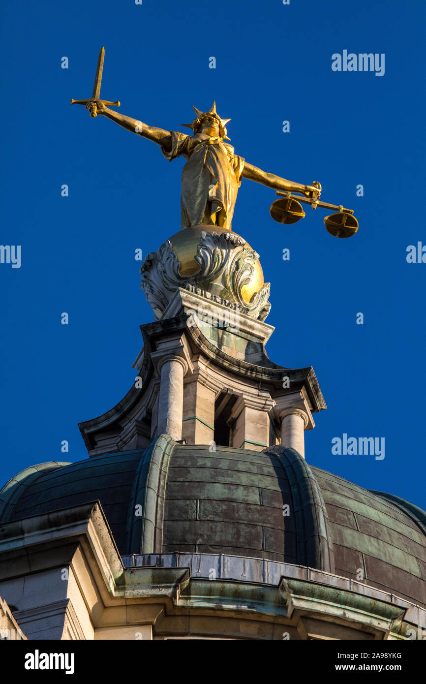 A view of the Lady Justice statue located on top of the Central ...