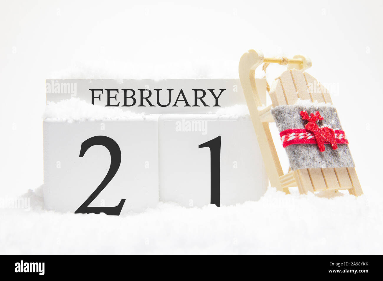 Wooden calendar for February, 21 st day of the winter month. The ...
