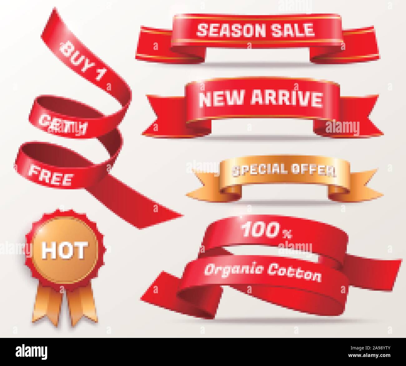 Business offer ribbon and badge collection in red and golden color, 3d ...