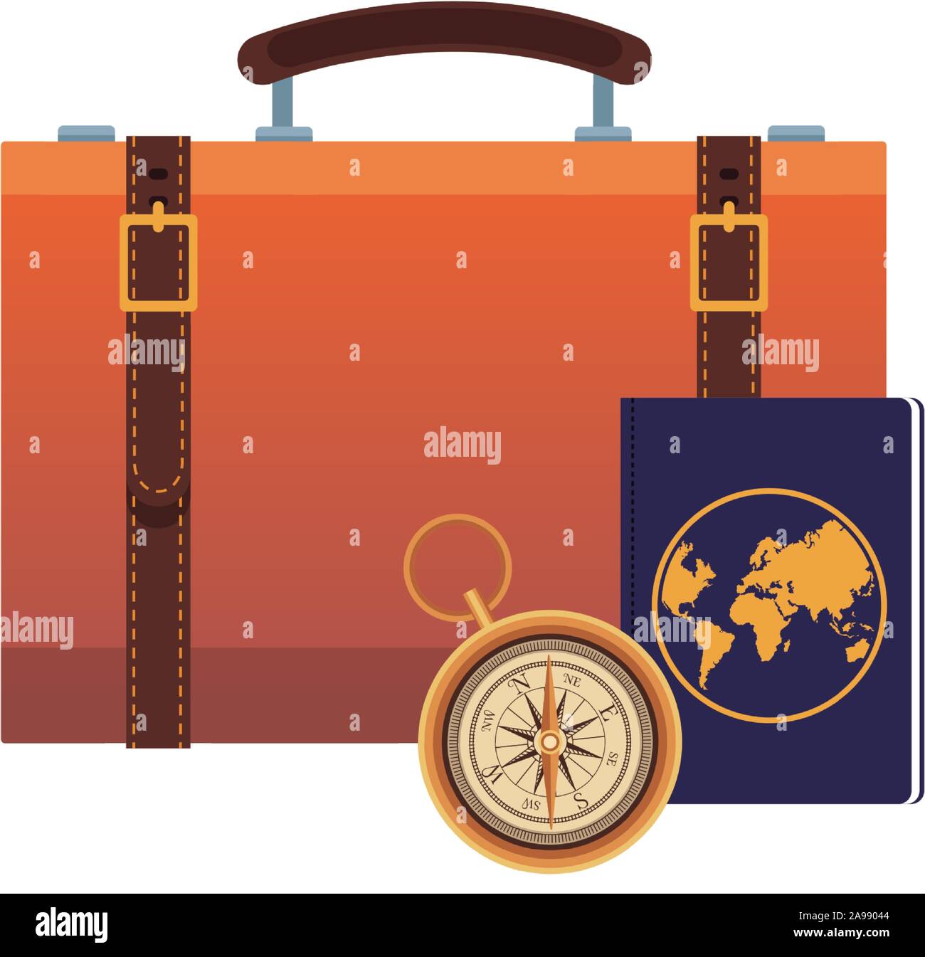 travel suitcase with passport and compass, flat design Stock Vector ...