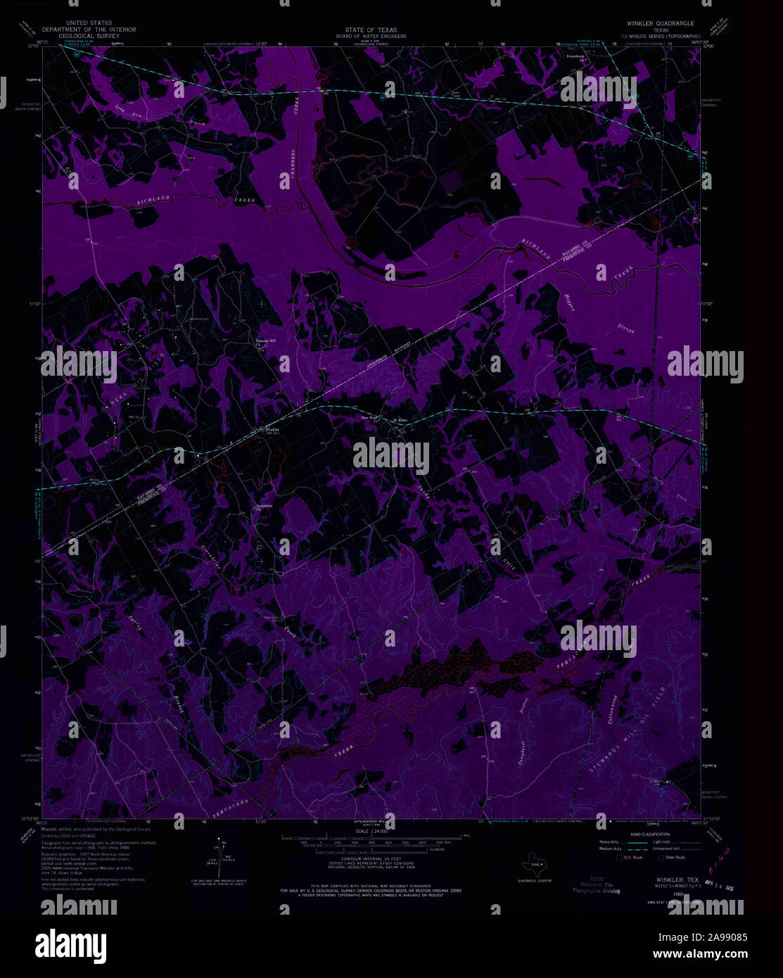 USGS TOPO Map Texas TX Winkler 117228 1960 24000 Inverted Stock Photo ...