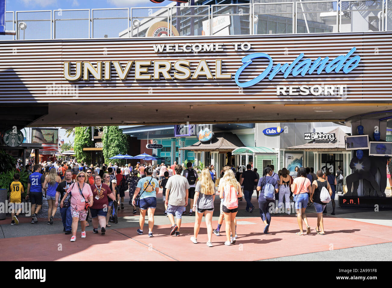 Theme Park Entrance and Sign, People Entering, Walking, Universal ...