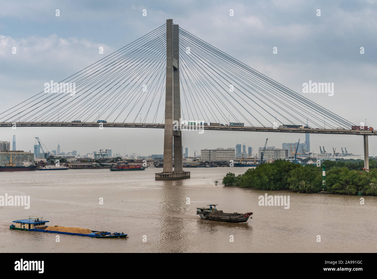Ho Chi Minh City, Vietnam - March 12, 2019: Long Tau and song Sai Gon ...