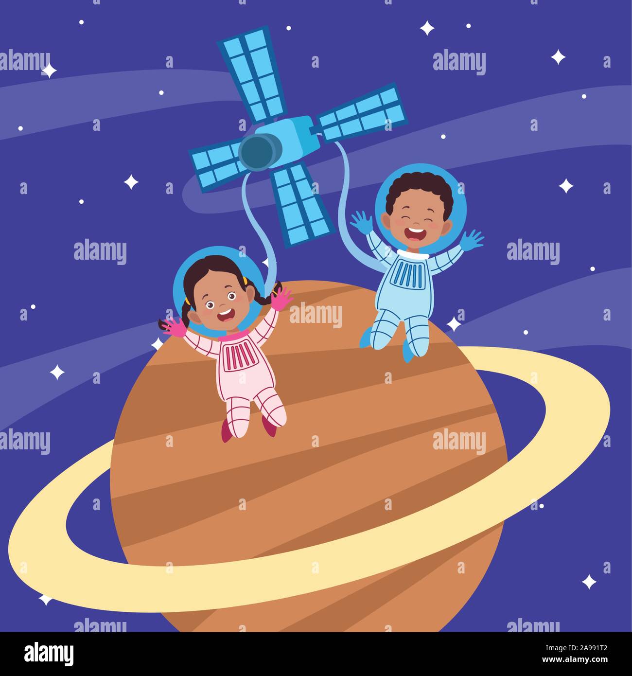 cartoon astronauts kids in a planet Stock Vector Image & Art - Alamy